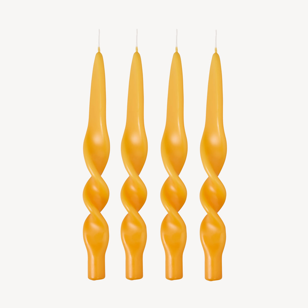 Box of 4 Candles - Swirl - Mustard Yellow